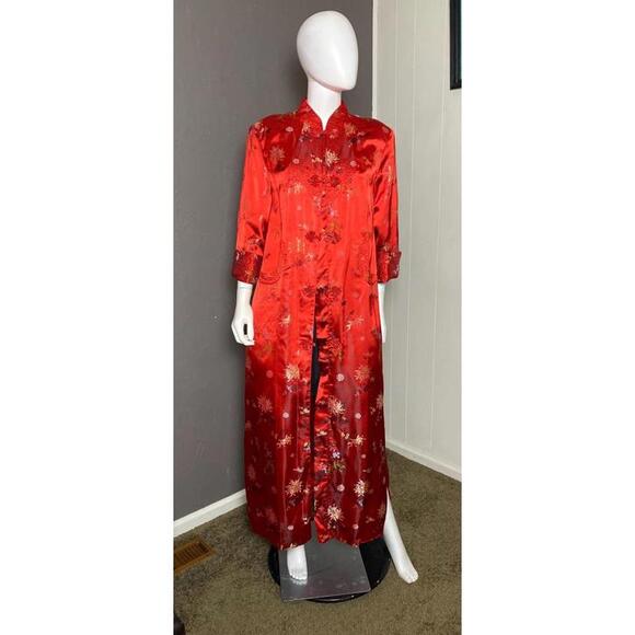Intimates & Sleepwear | Vintage Satin Jacquard Red Kimono Duster From ...